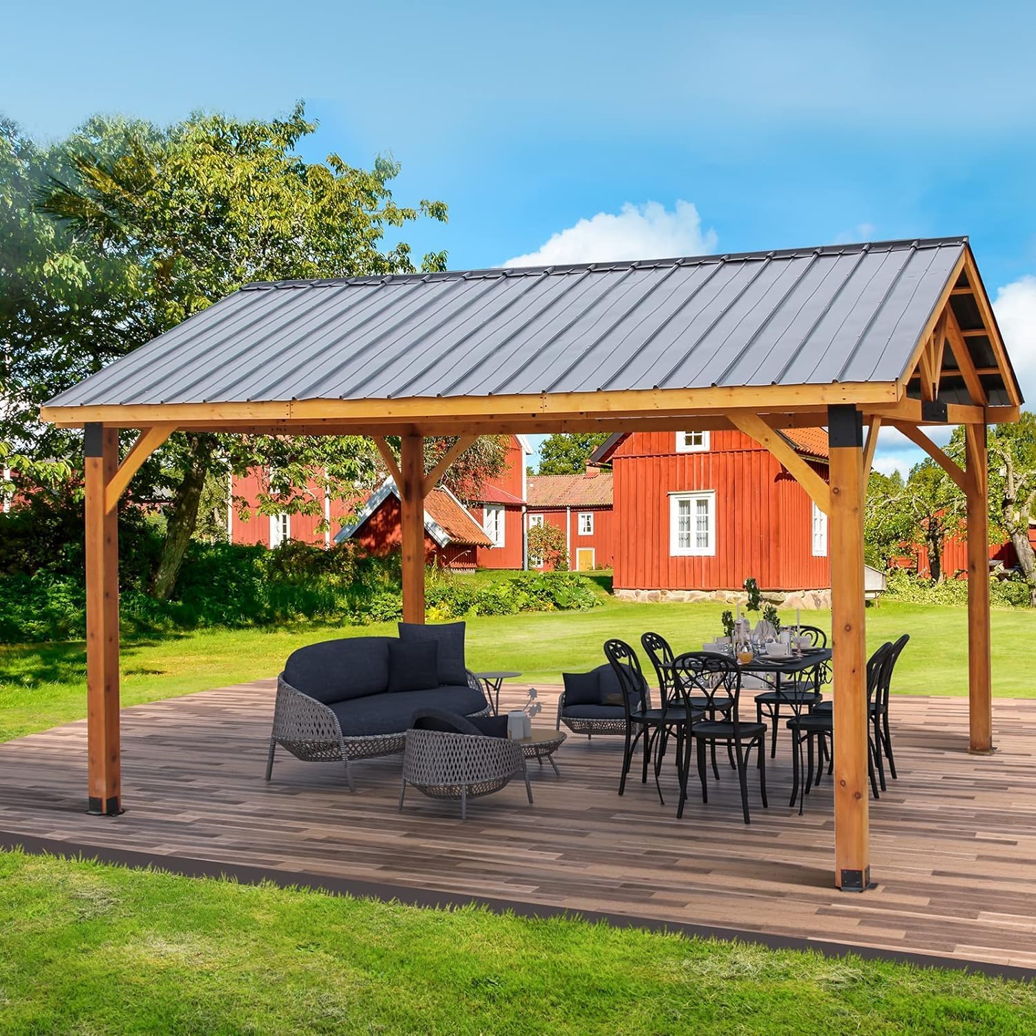 U-MAX 14ft x 12ft Hardtop Gazebo,Cedar Framed Wood Bahrain | Ubuy